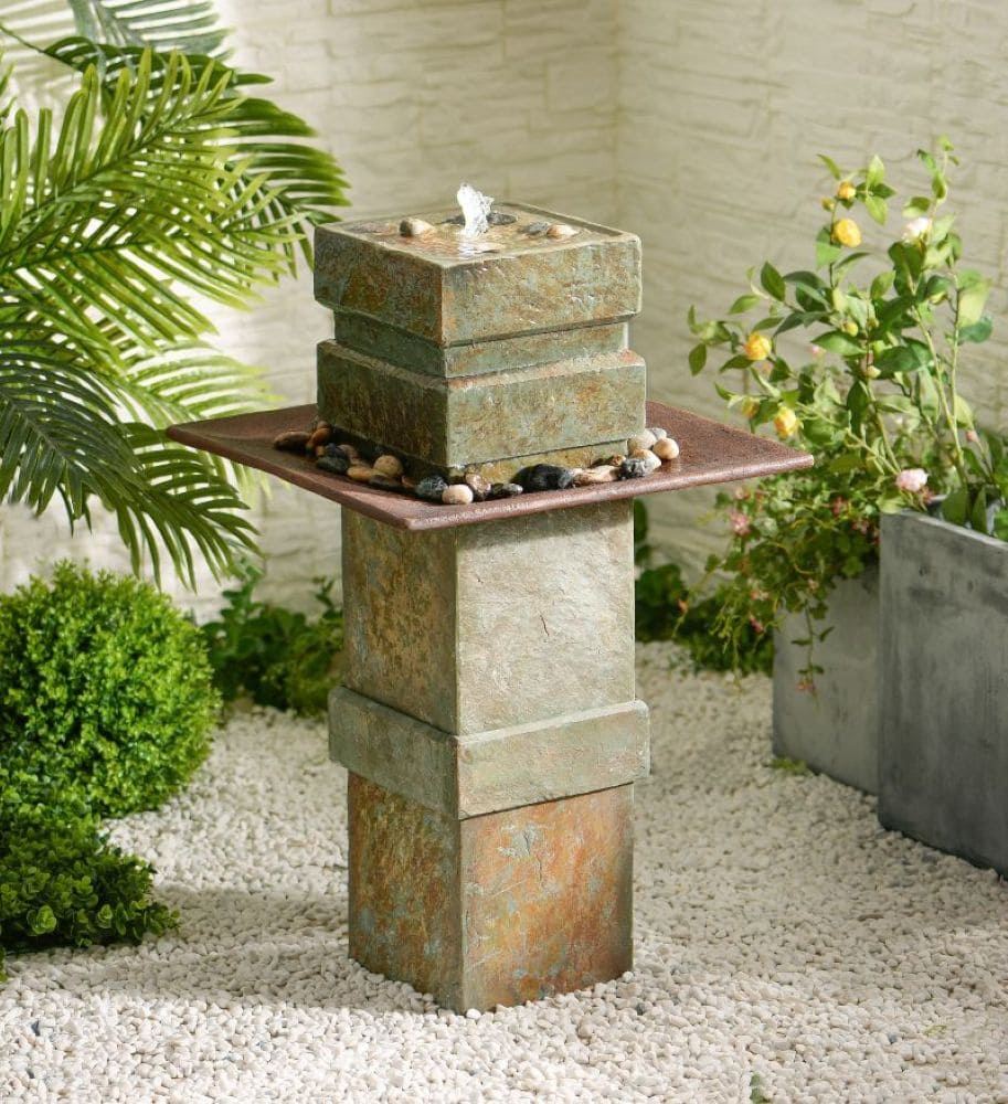 Terra Pillar Slate & Copper Modern Tower Fountain - Lux Garden